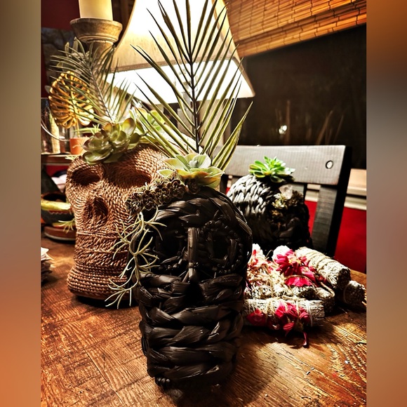 Art | Dia De Los Plantos Small Black Wicker Skull | Poshmark